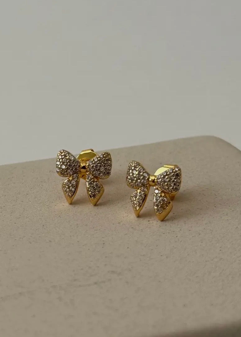 Pave Bow Studs – Red Ribbon