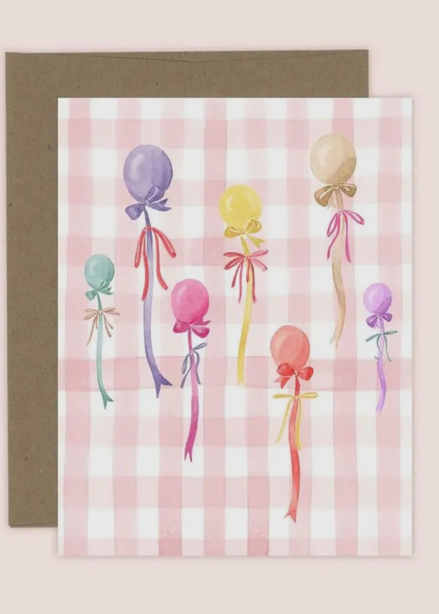 Bows, Balloons, and Gingham Card – Red Ribbon
