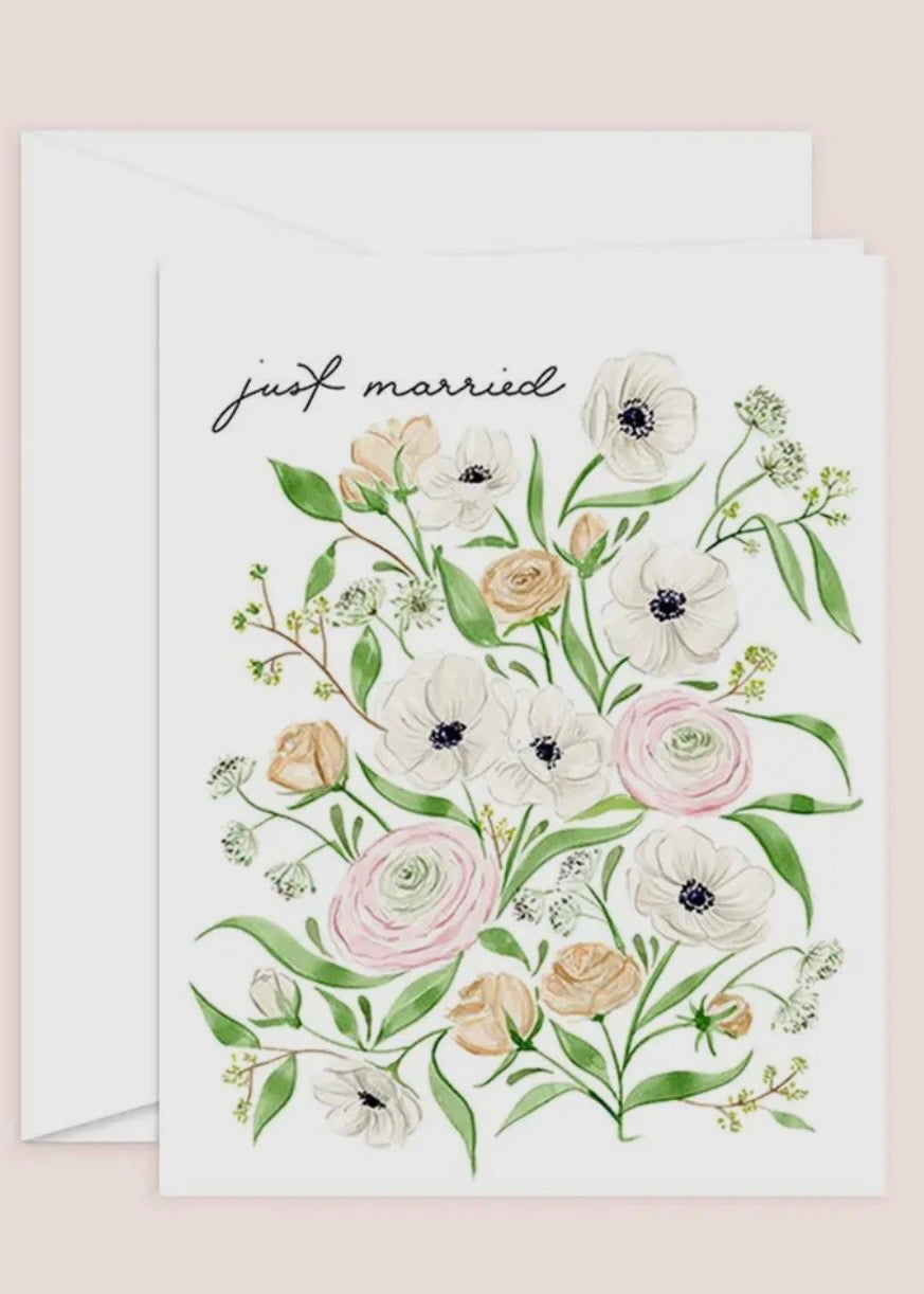 Just Married Flower Card – Red Ribbon