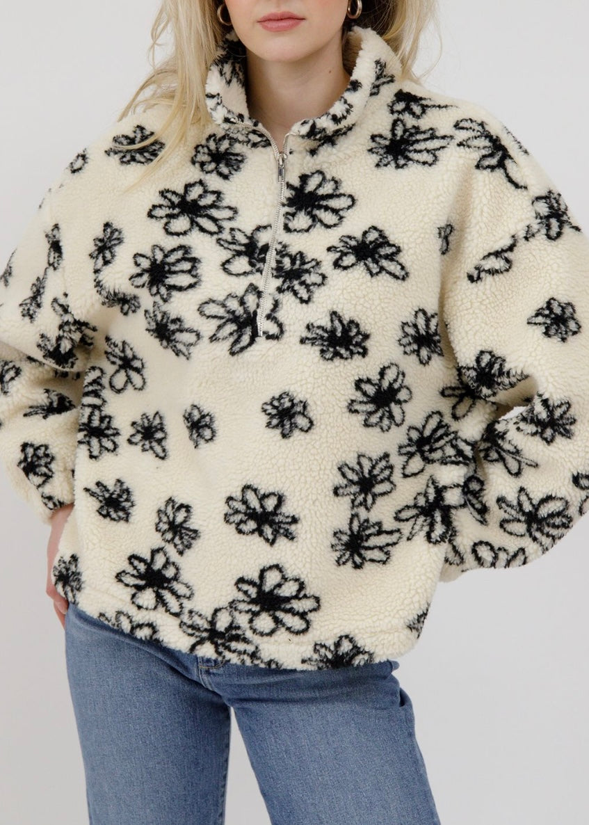 Floral Sherpa 1/2 Zip – Red Ribbon